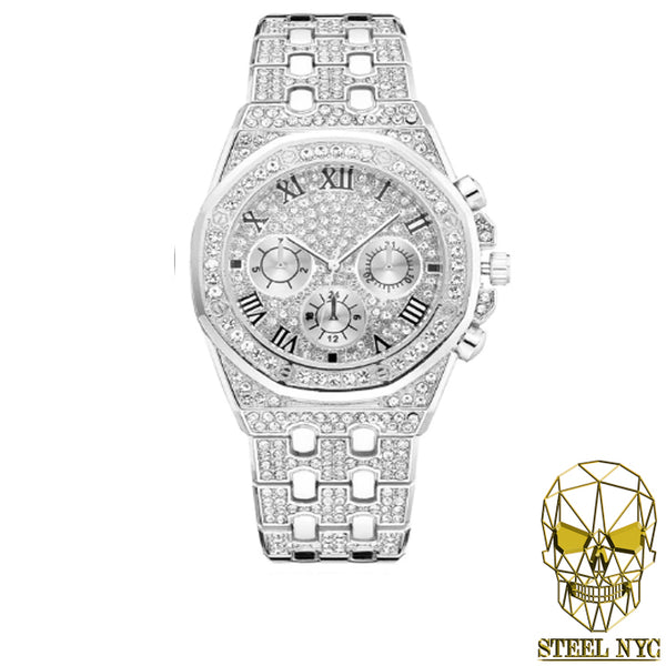 Reloj Diamantado Plata Plata Redondo – Steel Mexico